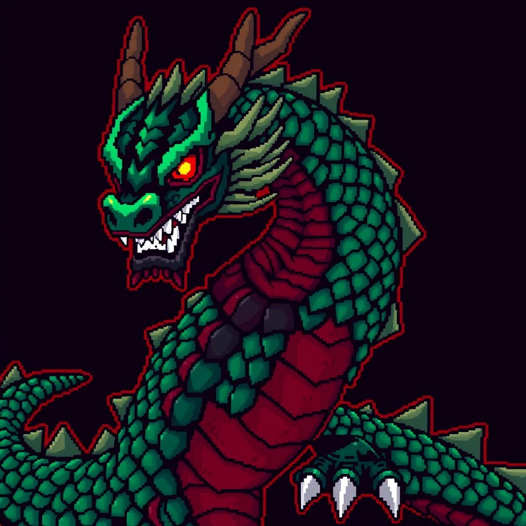 Shenron The scales are larger, thicker, Pixel Art | pxlart