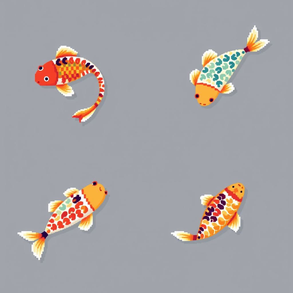 Koi fish sprite sheet, 8-bit, grey Pixel Art | pxlart
