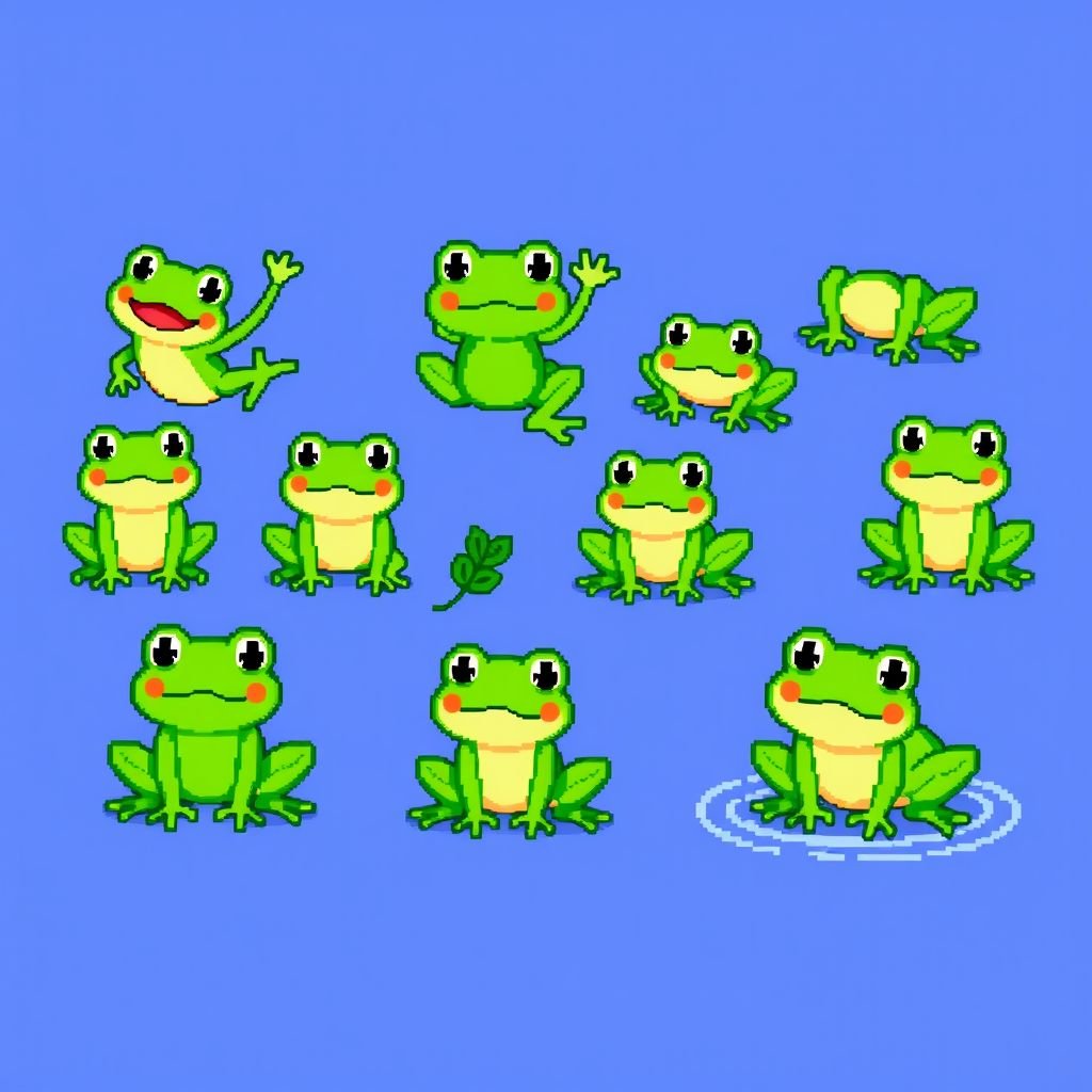 Explore Frog Pixel Art Sprite Sheet Game Styles. Solid Aim Blue ...
