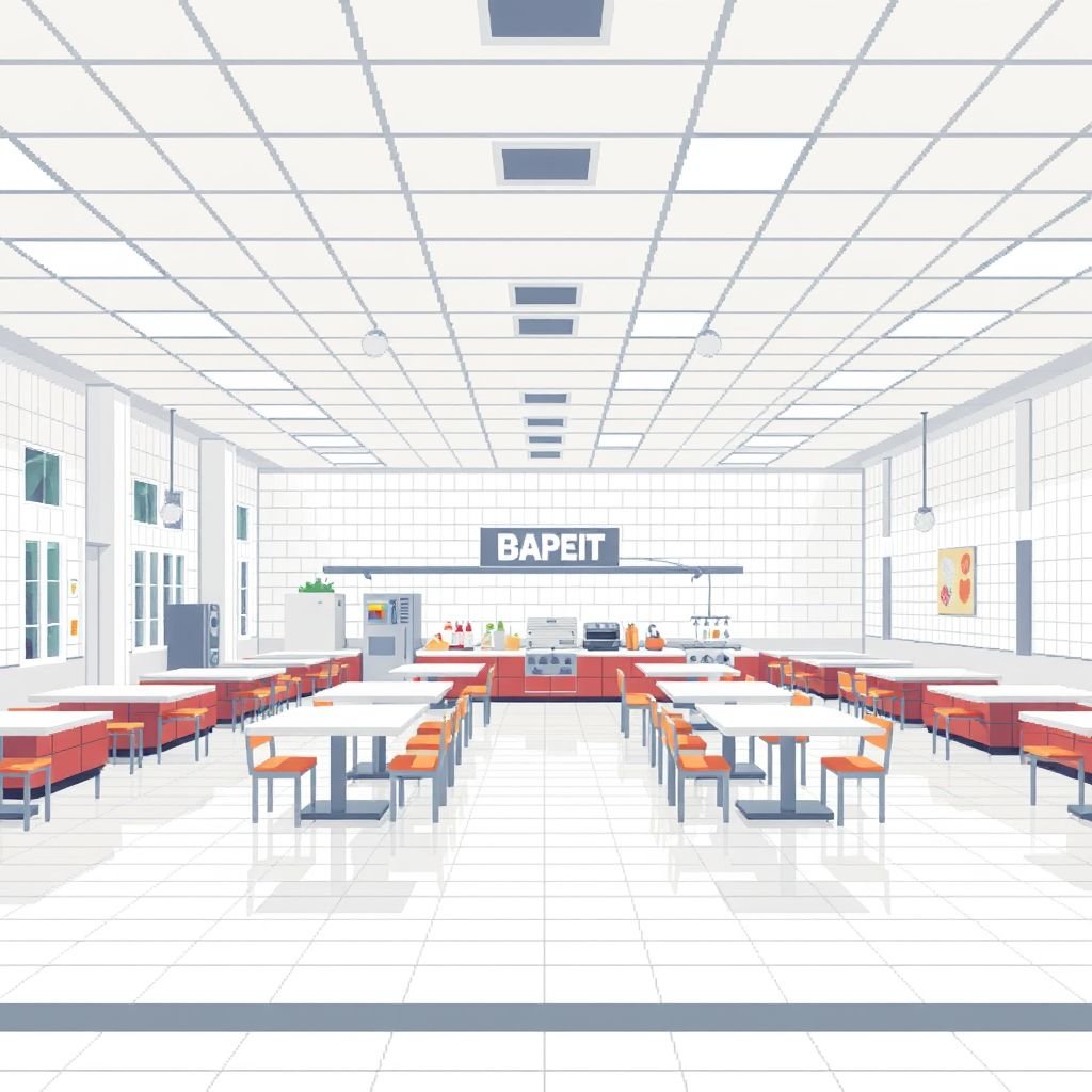 Explore A Large Cafeteria. Minimalist, Clean. Use A Mostly White And ...